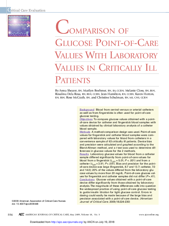 (PDF) Comparison of Glucose Point-of-Care Values With Laboratory Values ...