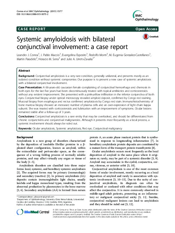 Systemic amyloidosis with bilateral conjunctival involvement: a case report