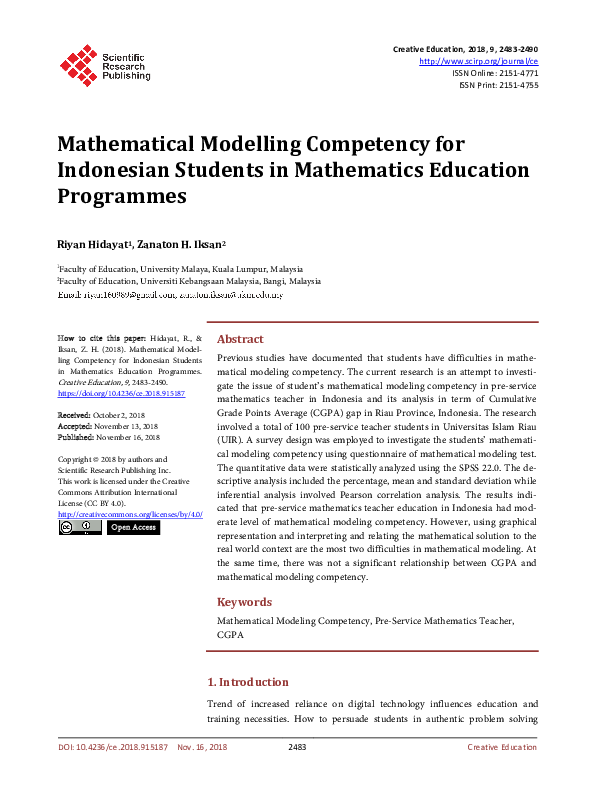 (PDF) Mathematical Modelling Competency for Indonesian Students in ...