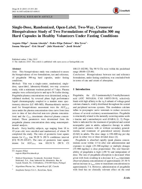 (PDF) Single-Dose, Randomized, Open-Label, Two-Way, Crossover ...