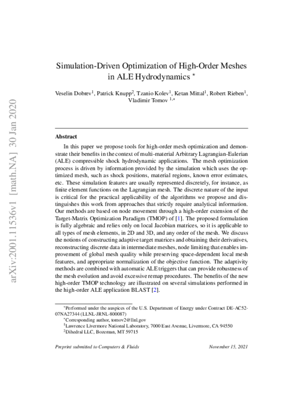 (PDF) Simulation-driven optimization of high-order meshes in ALE hydrodynamics