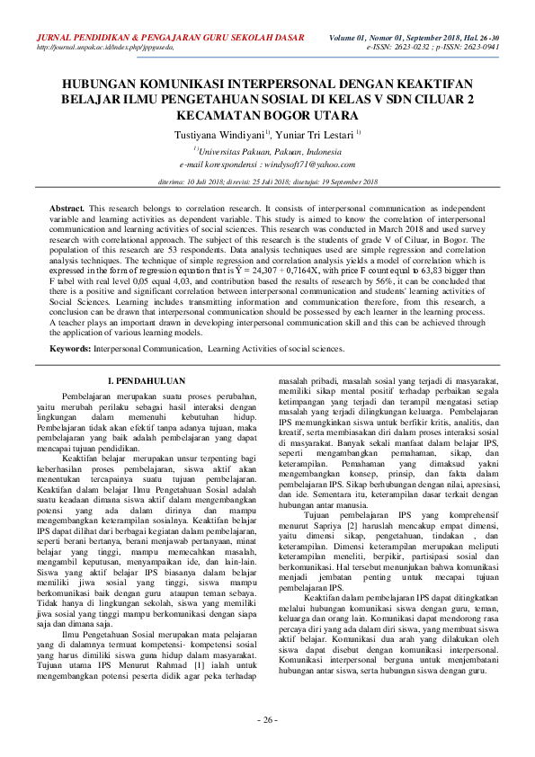 (PDF) Hubungan Komunikasi Interpersonal Dengan Keaktifan Belajar Ilmu Pengetahuan Sosial DI ...