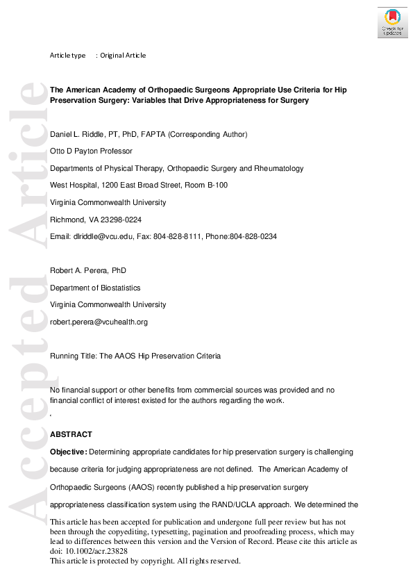 (PDF) The American Academy of Orthopaedic Surgeons Appropriate Use Criteria on the Treatment of ...