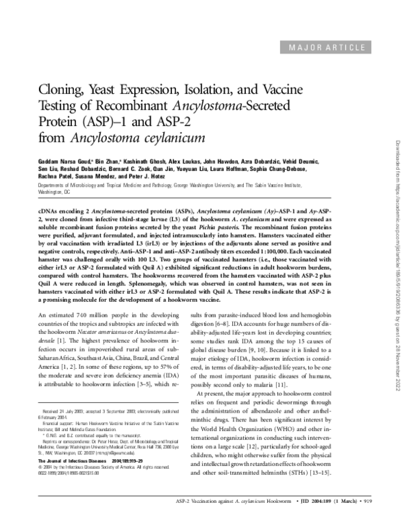 (PDF) Cloning, Yeast Expression, Isolation, and Vaccine Testing of ...