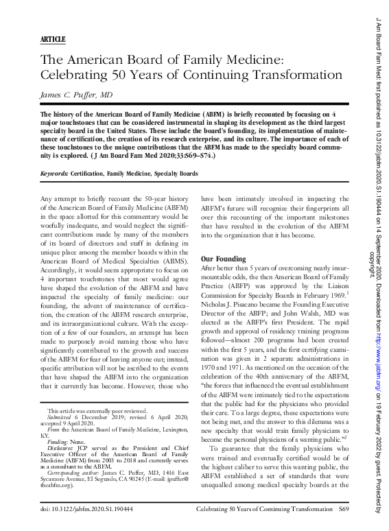 (PDF) The American Board of Family Medicine: Celebrating 50 Years of ...
