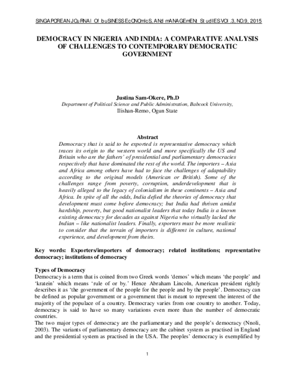 (PDF) Democracy in Nigeria and India : A Comparative Analysis of ...