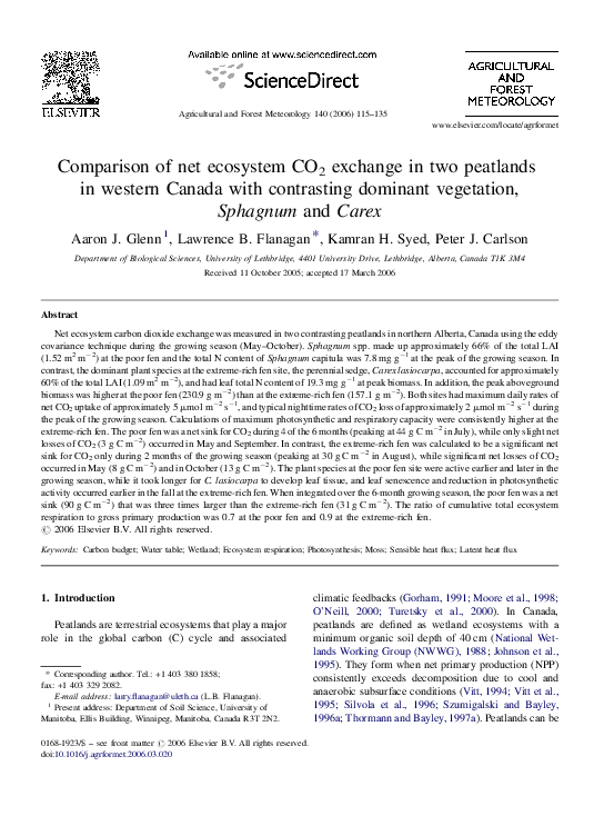 (PDF) Comparison of net ecosystem CO2 exchange in two peatlands in western Canada with ...