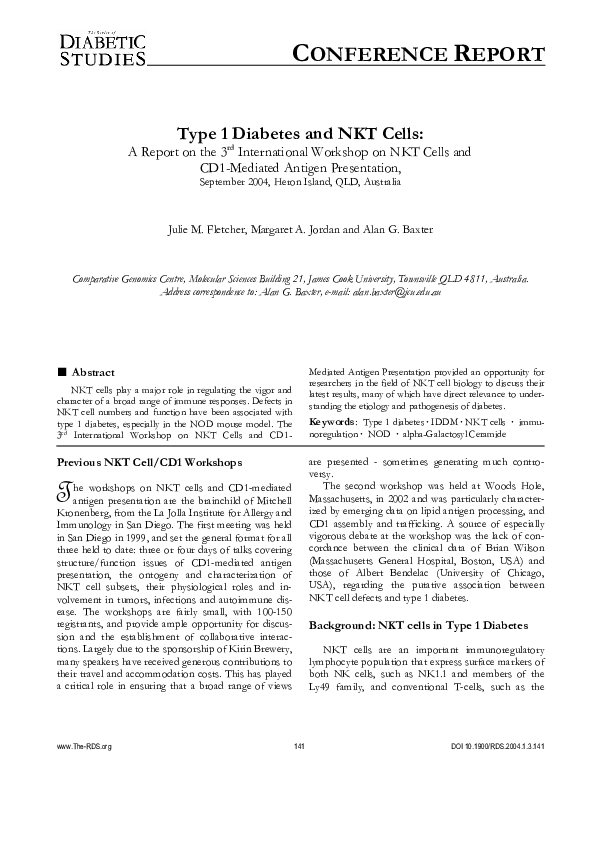 (PDF) Type 1 diabetes and NKT cells: a report on the 3rd International ...