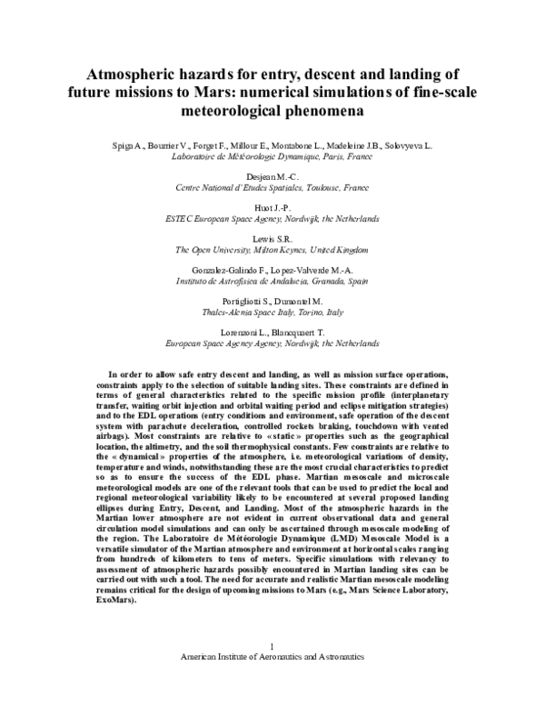 (PDF) Atmospheric hazards for entry, descent and landing of future ...