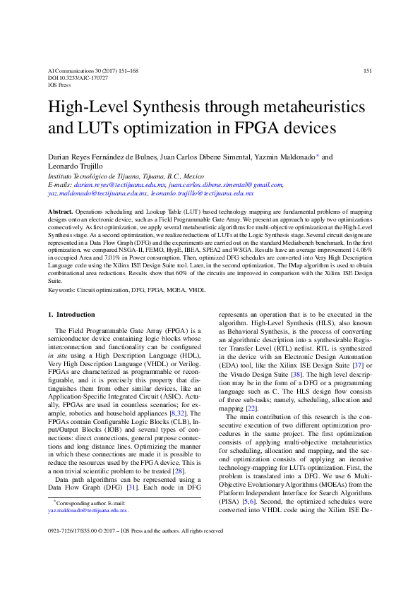 (PDF) High-Level Synthesis through metaheuristics and LUTs optimization in FPGA devices