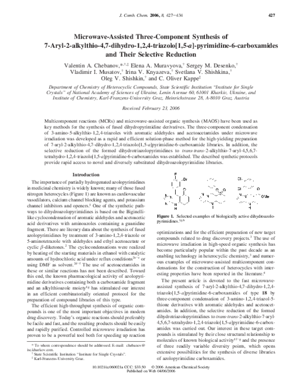 (PDF) Microwave Synthesis of Diverse Dihydropyrimidine Libraries
