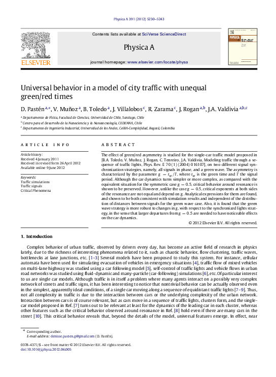 (PDF) Universal behavior in a model of city traffic with unequal green ...