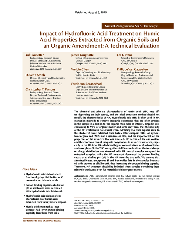 (PDF) Impact of Hydrofluoric Acid Treatment on Humic Acid Properties ...