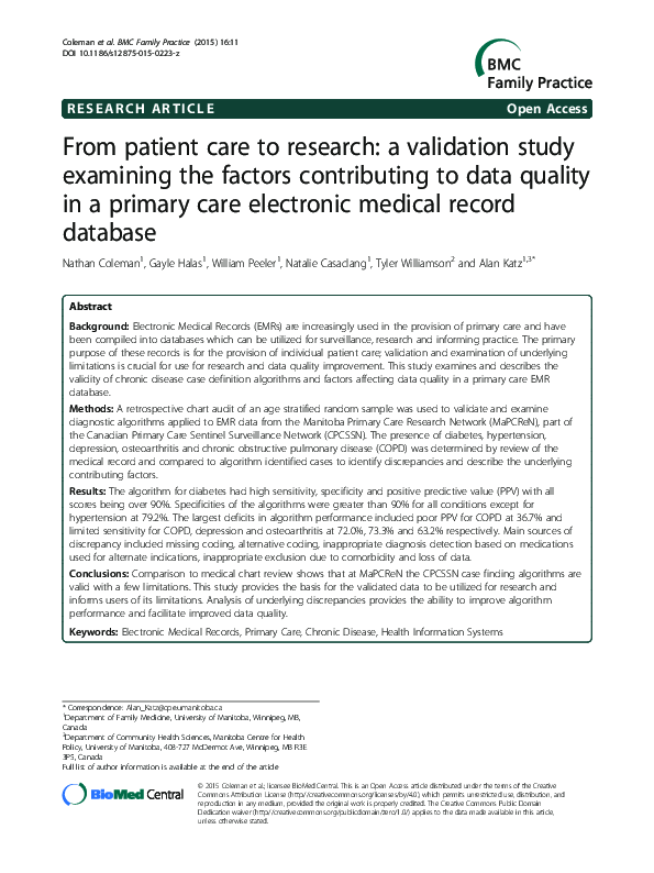 (PDF) From patient care to research: a validation study examining the ...