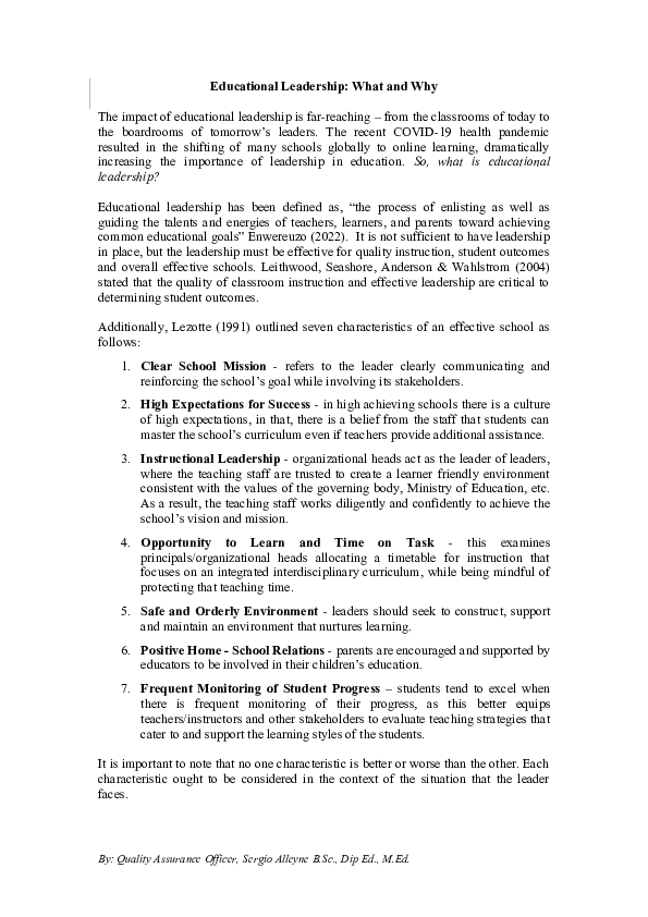 (DOC) Educational Leadership: What and Why