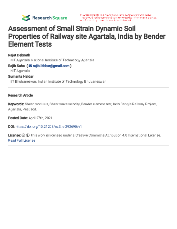 (PDF) Assessment of small strain dynamic soil properties of railway ...