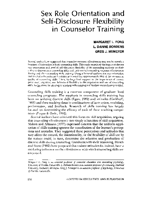 (PDF) Sex Role Orientation and Self-Disclosure Flexibility in Counselor ...