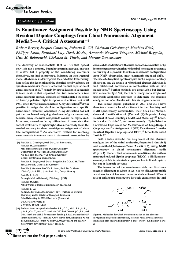 Pdf Is Enantiomer Assignment Possible By Nmr Spectroscopy Using