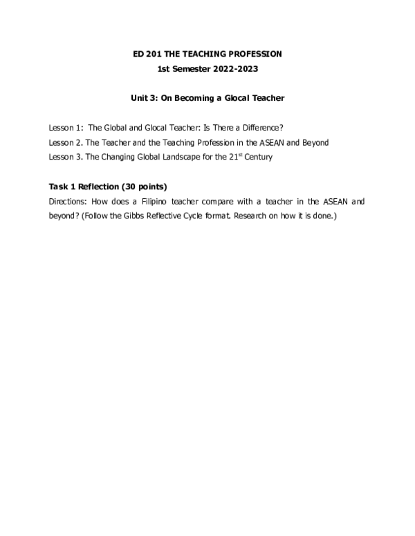 (DOC) Unit 3: On Becoming a Glocal Teacher Lesson 1: The Global and ...