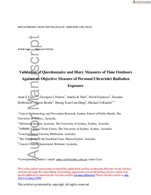 (PDF) Validation of Questionnaire and Diary Measures of Time Outdoors ...