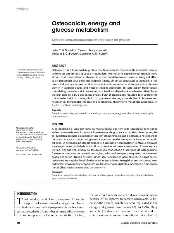 (PDF) Osteocalcin, energy and glucose metabolism | Carolina Aguiar ...