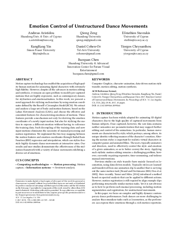 (PDF) Emotion control of unstructured dance movements