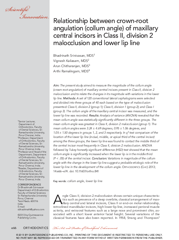 (PDF) Relationship between crown-root angulation (collum angle) of ...