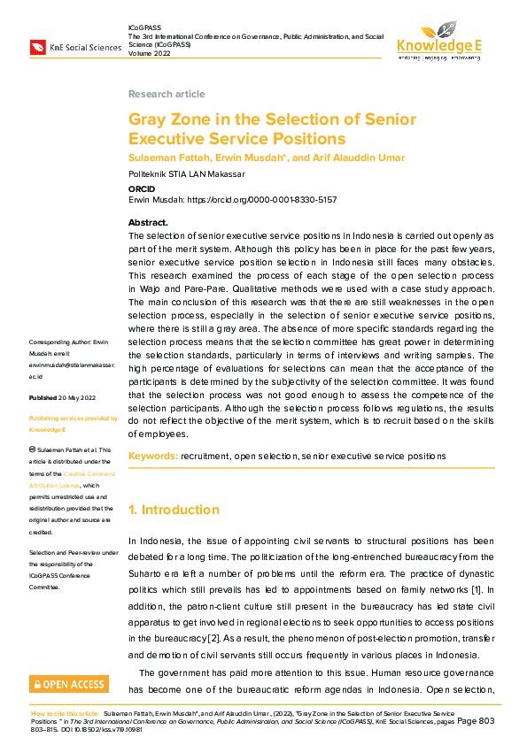 (PDF) Gray Zone in the Selection of Senior Executive Service Positions