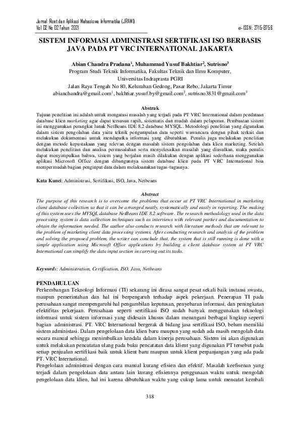 (PDF) Sistem Informasi Administrasi Sertifikasi Iso Berbasis Java pada ...