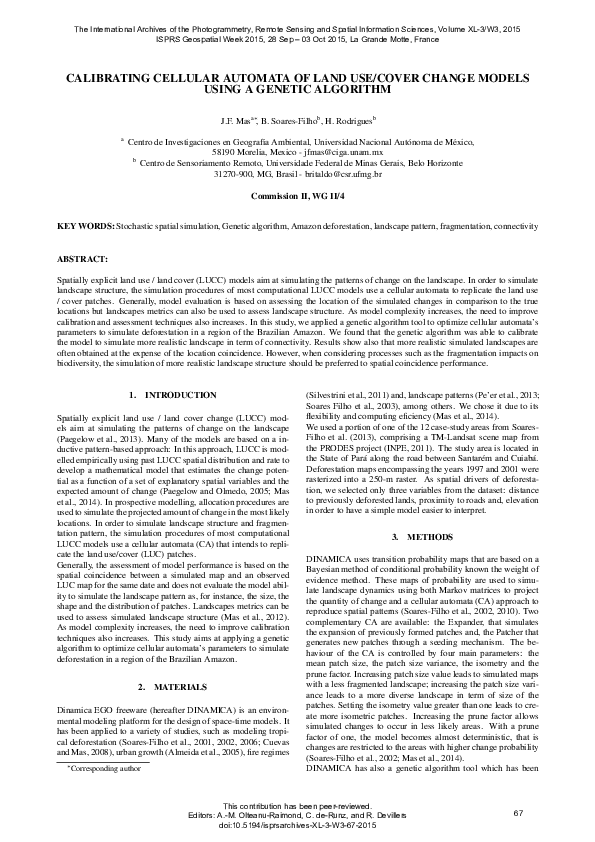 (PDF) Calibrating Cellular Automata of Land Use/Cover Change Models Using a Genetic Algorithm