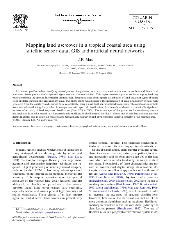 (PDF) Mapping land use/cover in a tropical coastal area using satellite ...