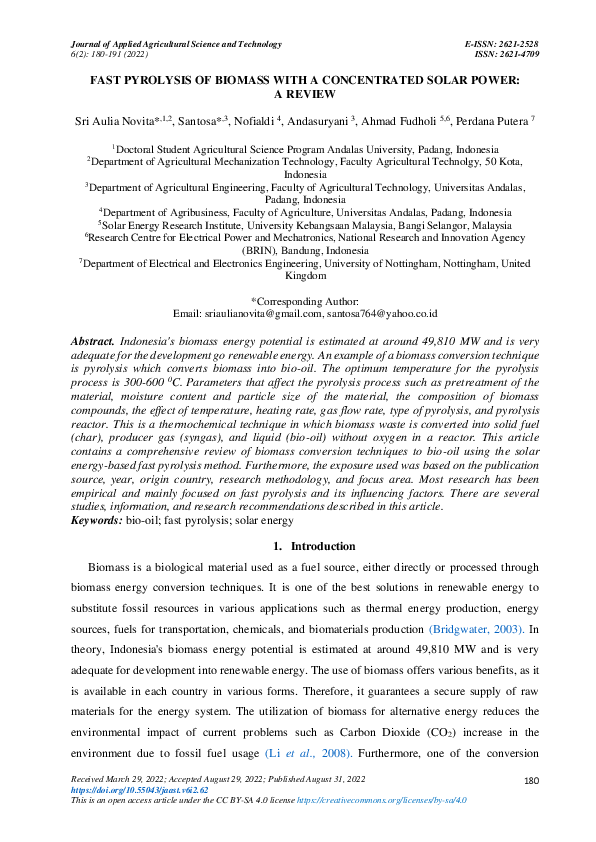 (PDF) Fast Pyrolysis of Biomass with a Concentrated Solar Power: a Review