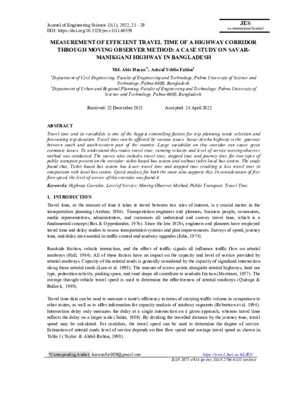 (PDF) Measurement of Efficient Travel Time of a Highway Corridor ...
