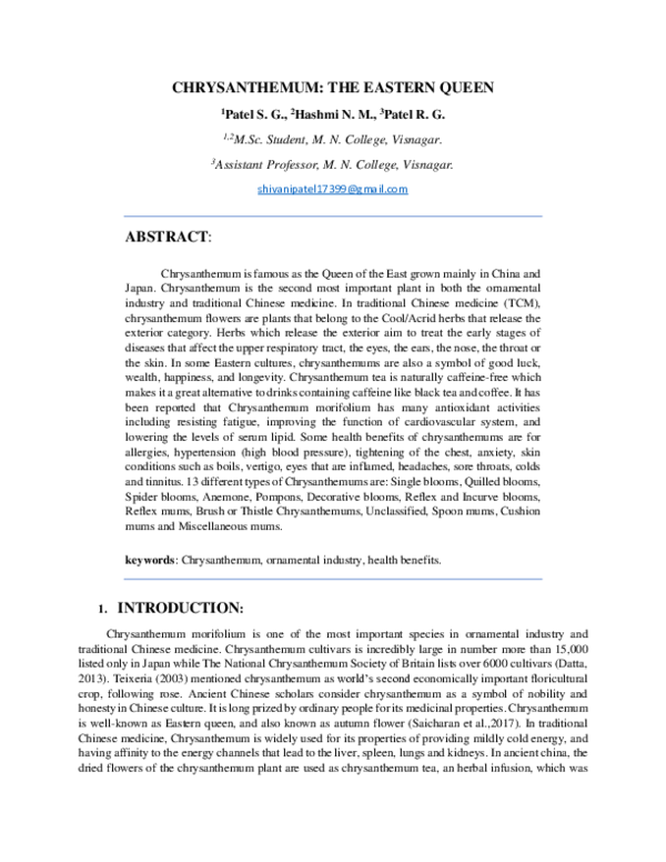 (PDF) CHRYSANTHEMUM: THE EASTERN QUEEN