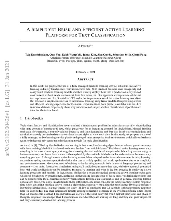 (PDF) A Simple yet Brisk and Efficient Active Learning Platform for Text Classification | Qian ...