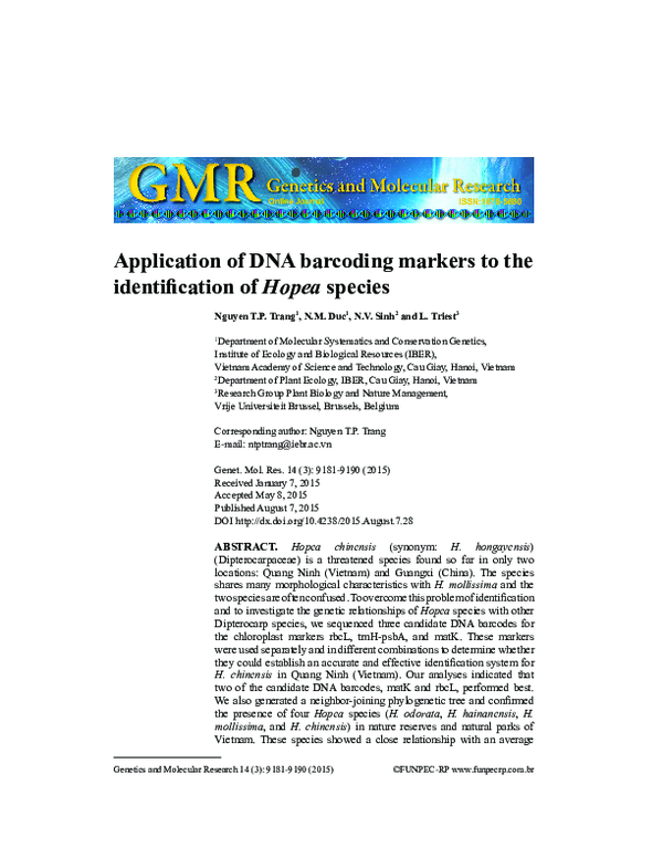 (PDF) Application of DNA barcoding markers to the identification of ...