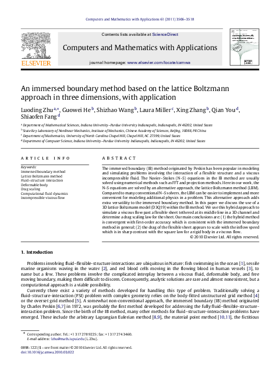 (PDF) An immersed boundary method based on the lattice Boltzmann approach in three dimensions ...