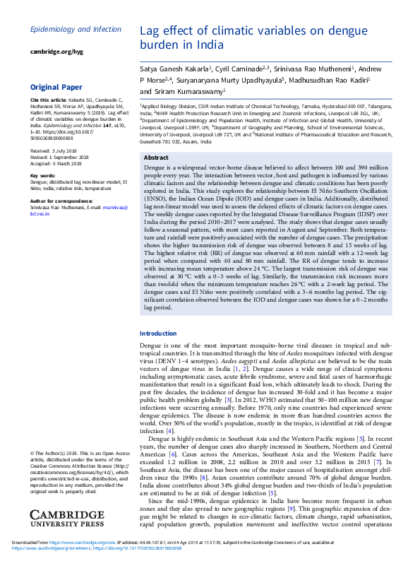 (PDF) Lag effect of climatic variables on dengue burden in India
