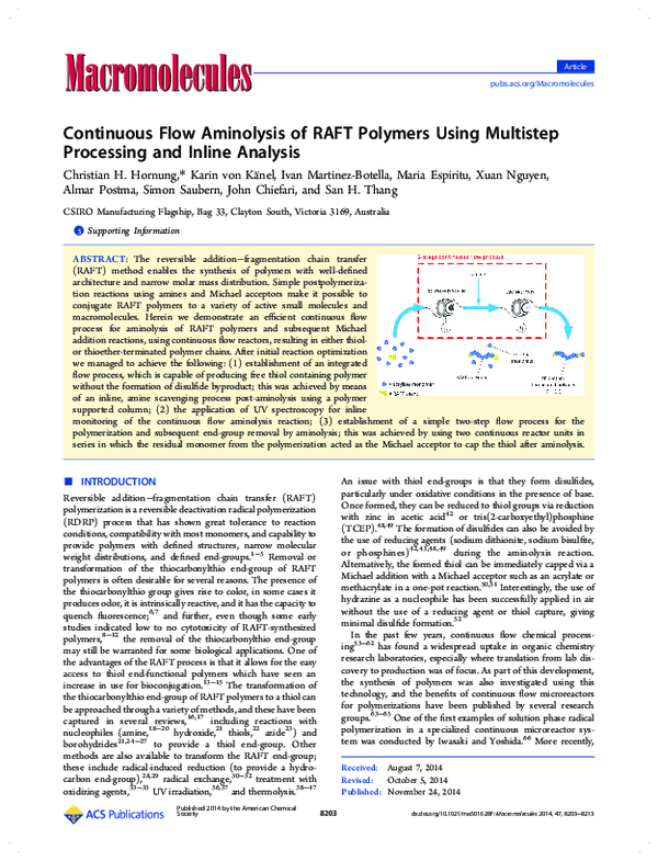 (PDF) Continuous Flow Aminolysis of RAFT Polymers Using Multistep Processing and Inline Analysis