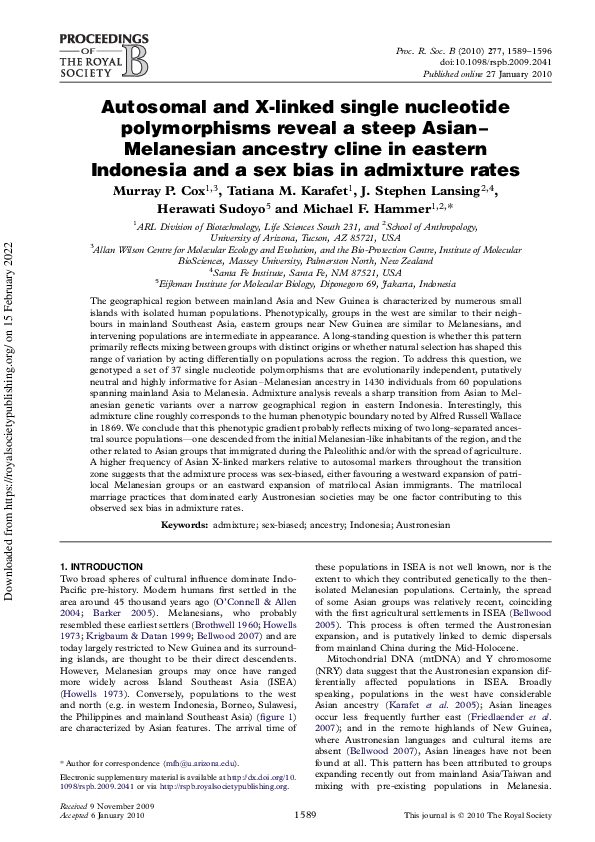 (PDF) Autosomal and X-linked single nucleotide polymorphisms reveal a steep Asian–Melanesian ...