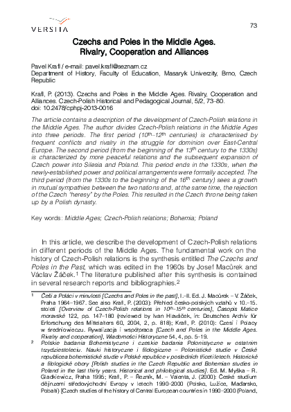 (PDF) Czechs and Poles in the Middle Ages. Rivalry, Cooperation and ...