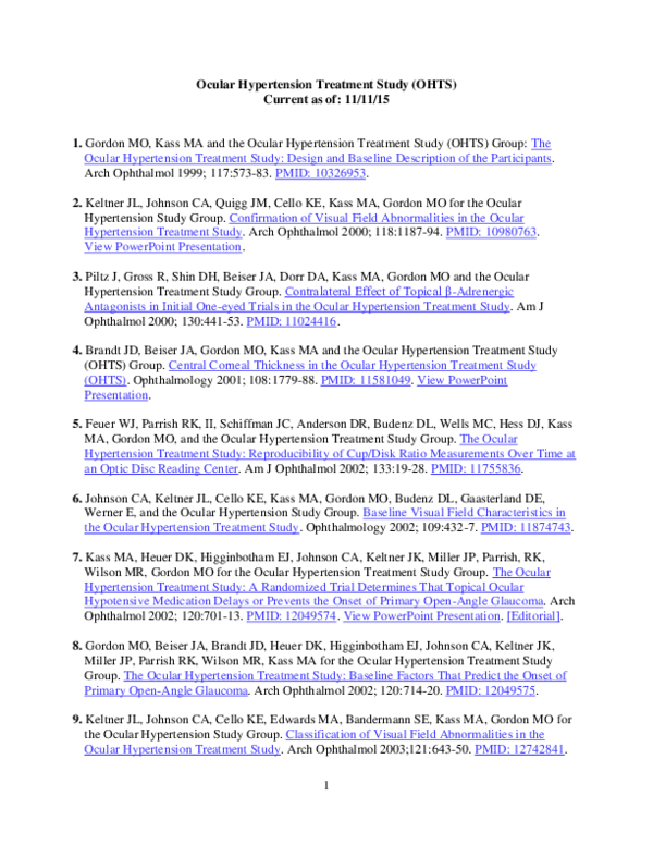 (PDF) Ocular Hypertension Treatment Study (OHTS)