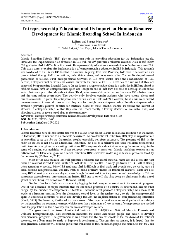 (PDF) Entrepreneurship Education and Its Impact on Human Resource ...