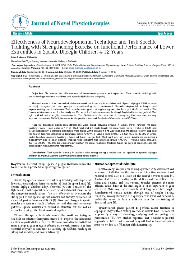 (PDF) Effectiveness of Neurodevelopmental Technique and Task Specific ...