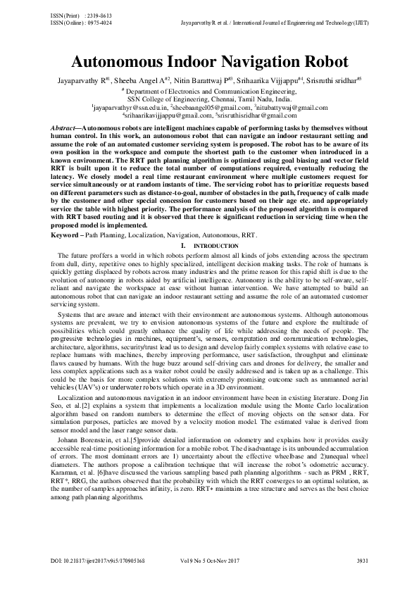(PDF) Autonomous Indoor Navigation Robot