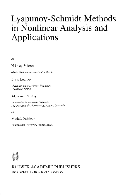 (PDF) Lyapunov-Schmidt Methods in Nonlinear Analysis and Applications