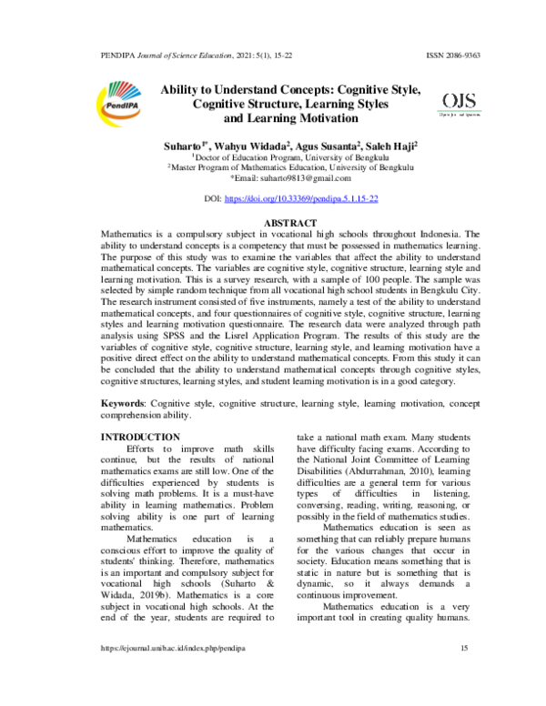 (PDF) The Ability to Understand Concepts: Cognitive Style, Cognitive ...