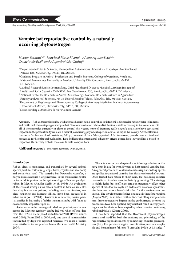 (PDF) Vampire bat reproductive control by a naturally occurring ...