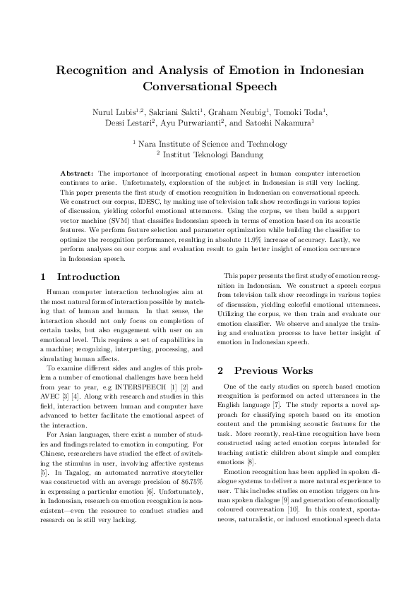 (PDF) Recognition and Analysis of Emotion in Indonesian Conversational Speech (音声)--(第 16 回音声言語 ...