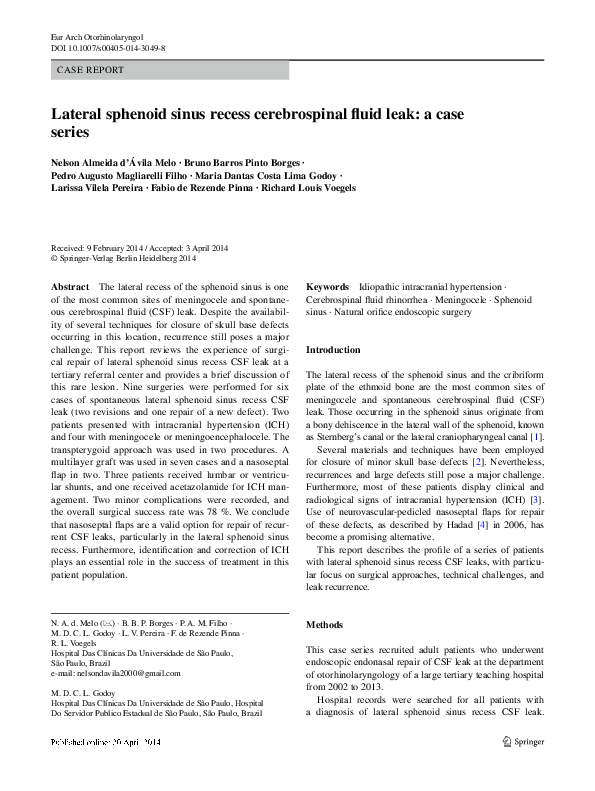 (PDF) Lateral sphenoid sinus recess cerebrospinal fluid leak: a case series